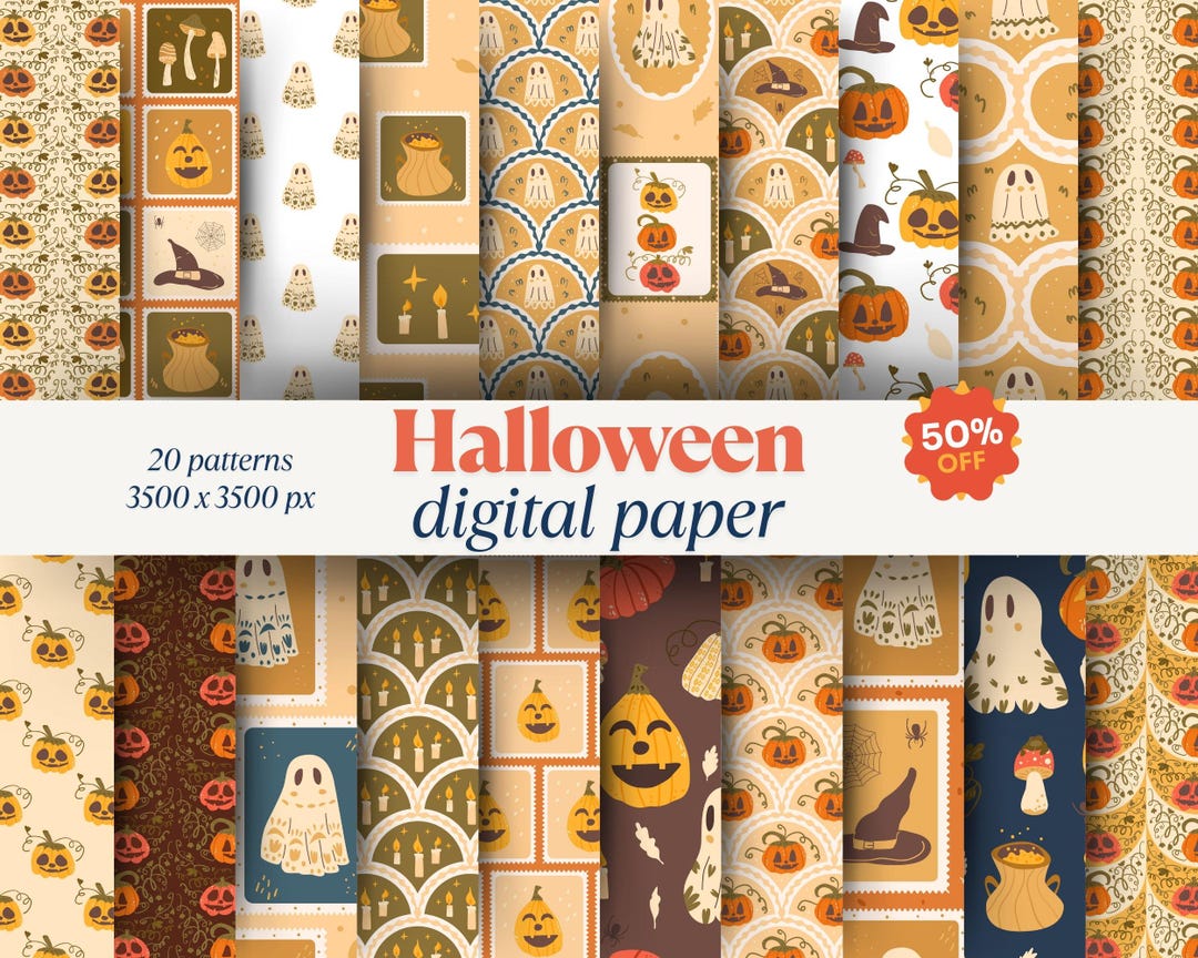 Halloween Digital Paper Pack: Seamless Ghost & Pumpkin Patterns ...