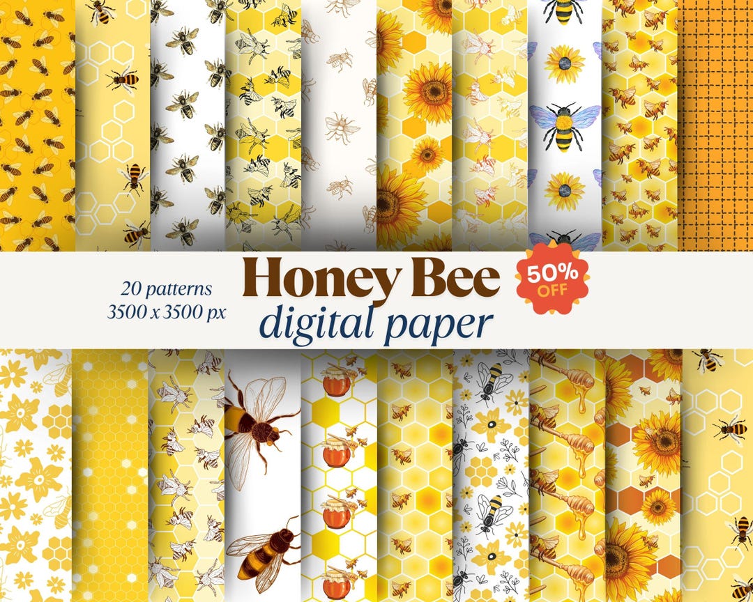 Honey Bee Digital Paper Pack, Seamless Bee Patterns, Sunflower ...
