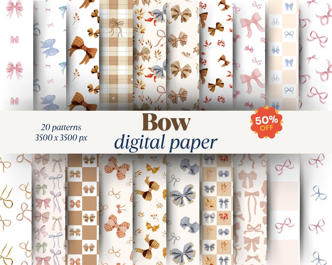 Fall Bow Digital Paper Collection: Coquette Gingham & Floral Seamless ...