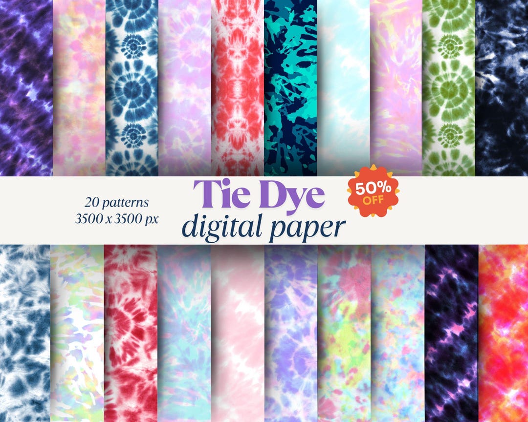 Rainbow Tie-dye Digital Paper Pack: 20 Pastel Shibori Patterns (digital ...