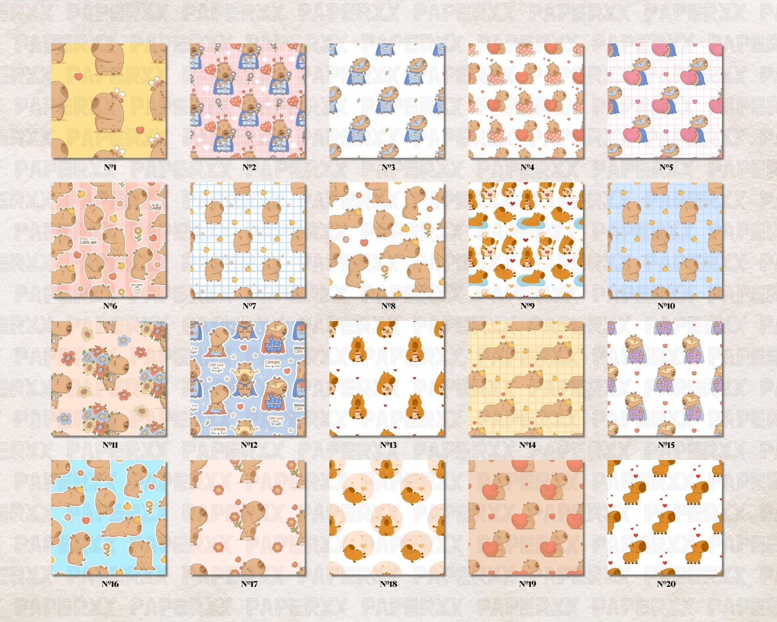 Kawaii Capybara Digital Paper Pack: Seamless Patterns (12" X 12") - Etsy