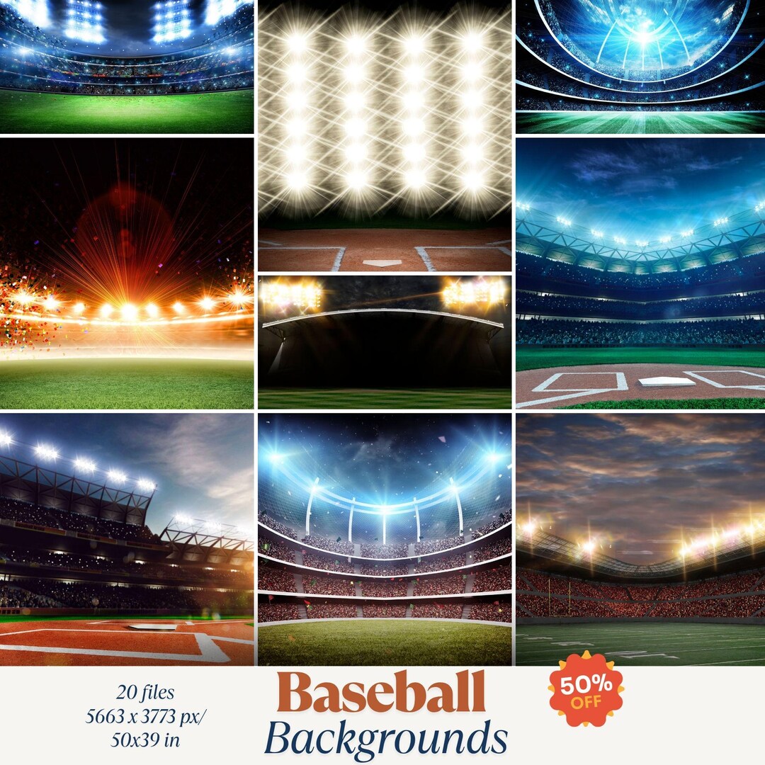 Baseball Field Digital Backdrop Set: Stadium Lights, High-resolution ...