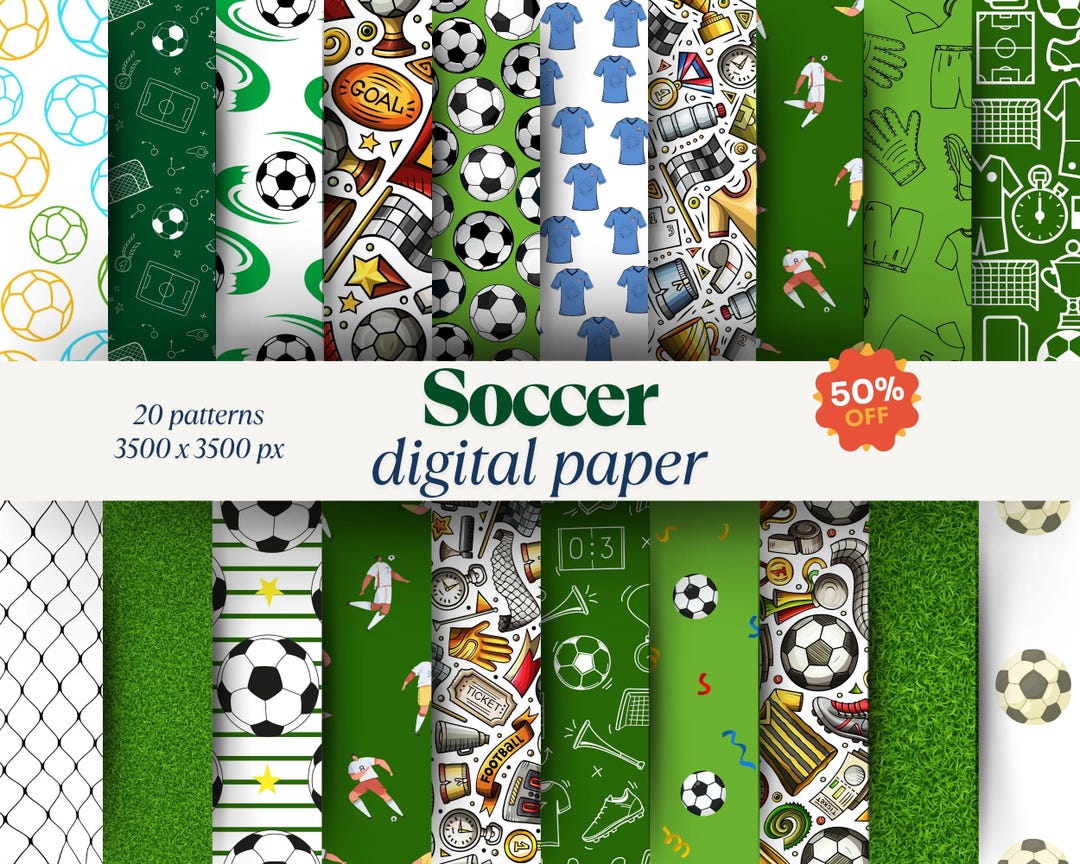 20 Soccer Digital Papers – Green Football Backgrounds, Sports Scrapbook ...