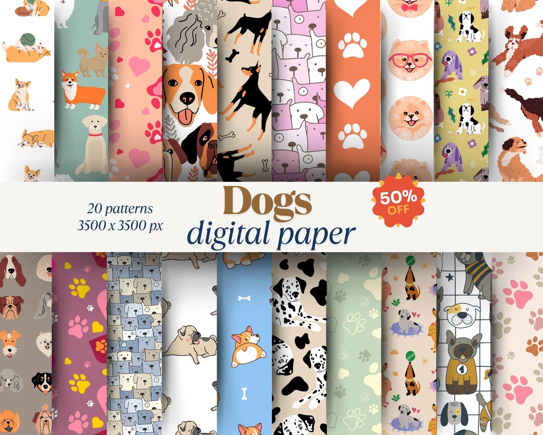 Dog Digital Paper Pack: Paw Print & Bone Patterns (instant Download) - Etsy