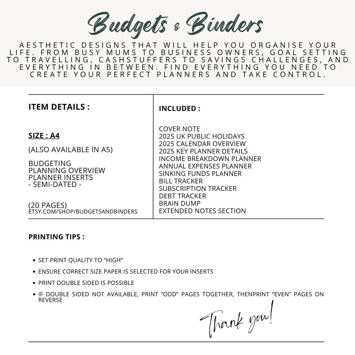 A4 Printable Budgeting Overview Planner Inserts - Minimal Asthetic ...