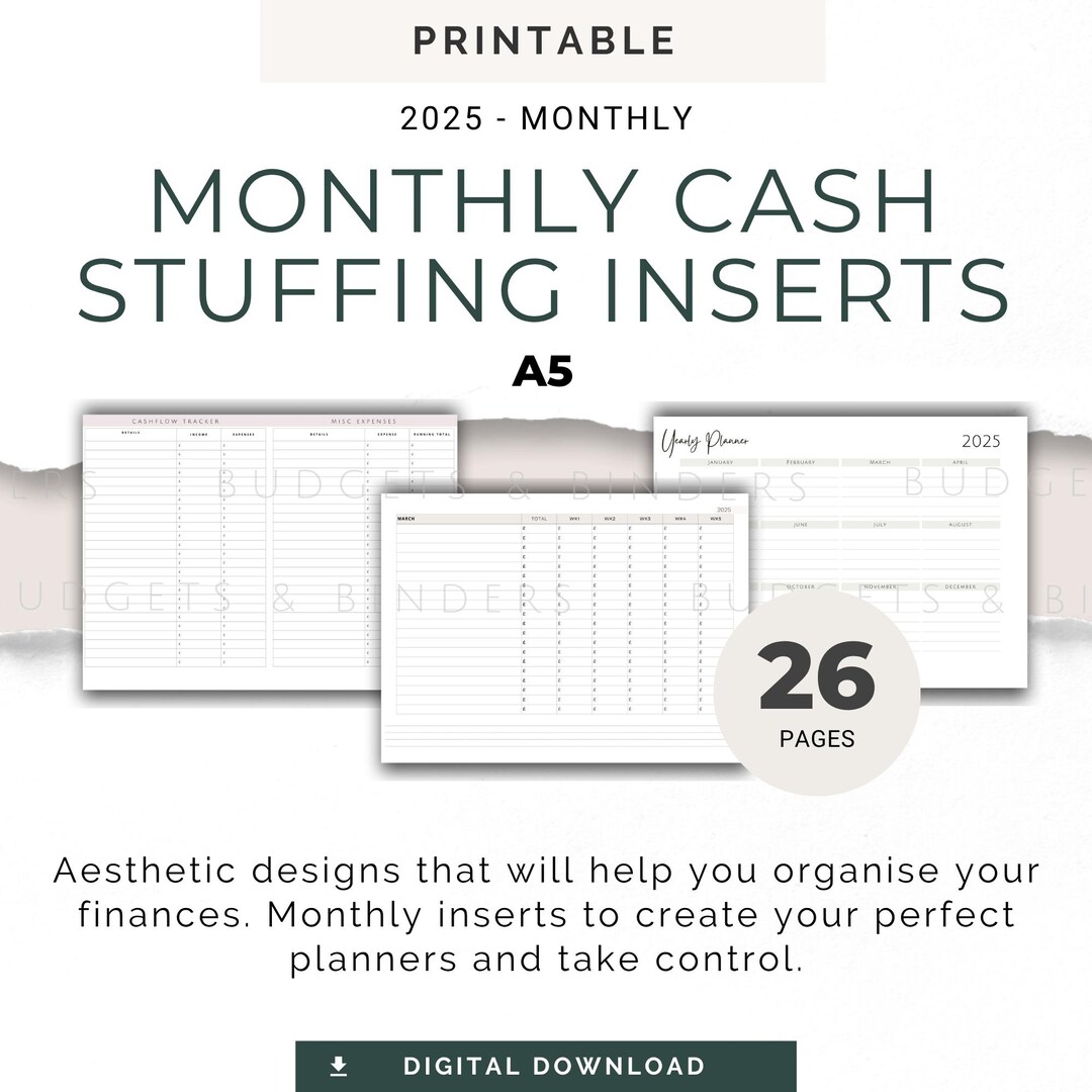 A5 Printable Cash Stuffing Monthly Tracker Planner Insert - Minimal ...
