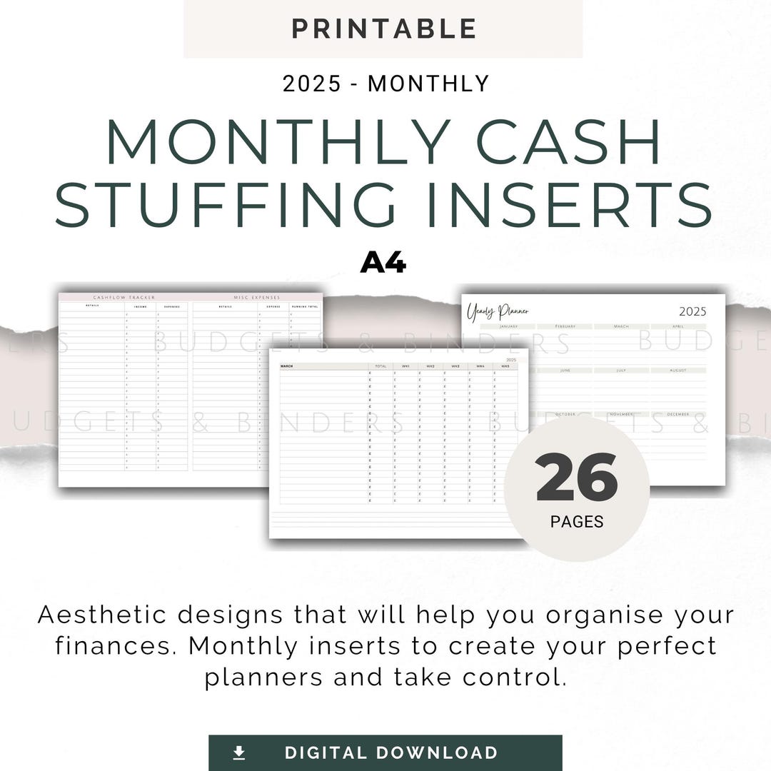 A4 Printable Cash Stuffing Monthly Tracker Planner Insert - Minimal ...