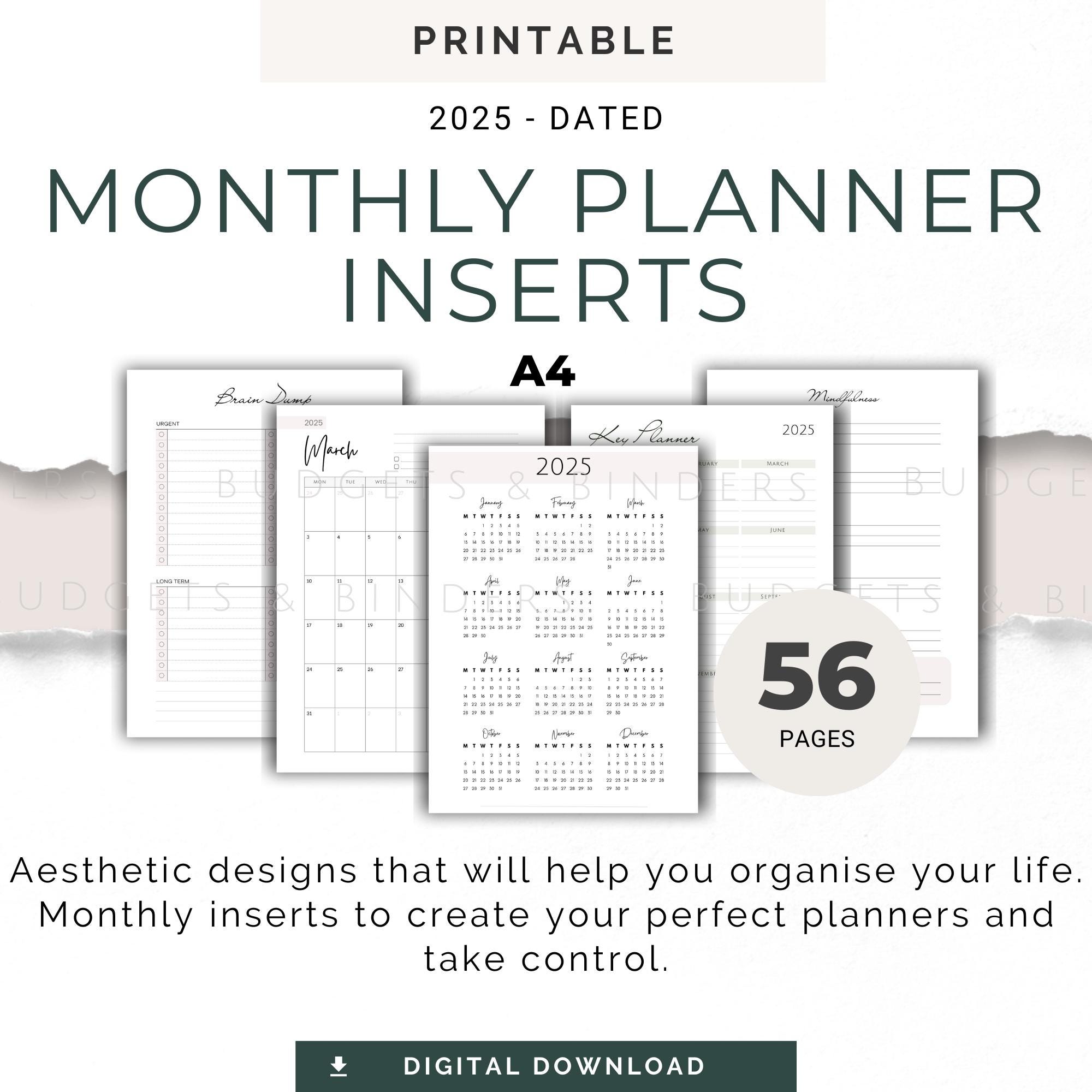 A4 Printable Monthly Planner Insert Bundle - Minimal Asthetic, Personal ...