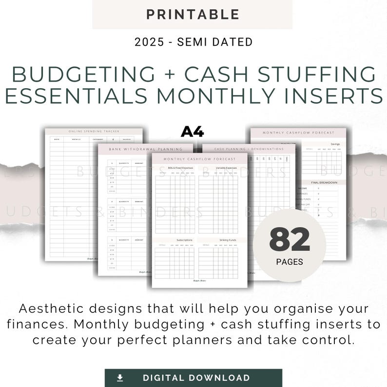 A4 Printable Budgeting Overview Planner Inserts - Minimal Asthetic ...