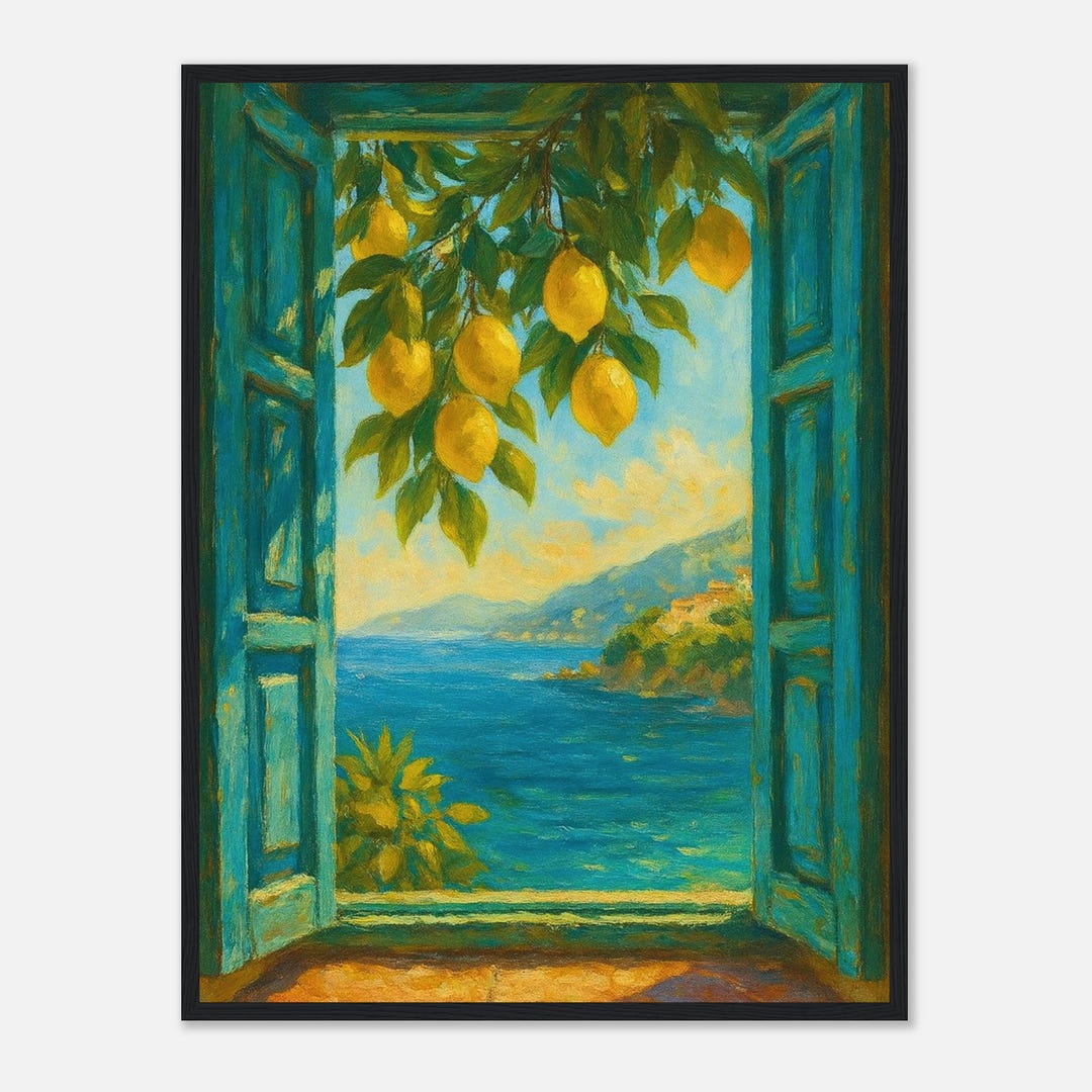 Mediterranean Window View Art Print, Lemon Tree Wall Decor, Travel ...