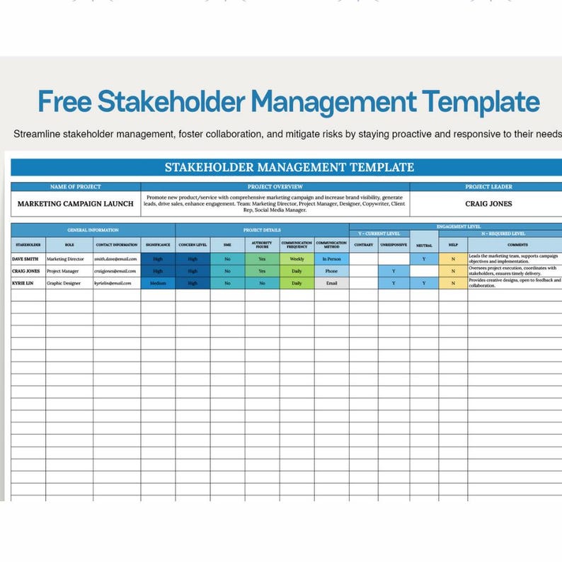 Stakeholder Management Template Excel & Google Sheets: Identify ...