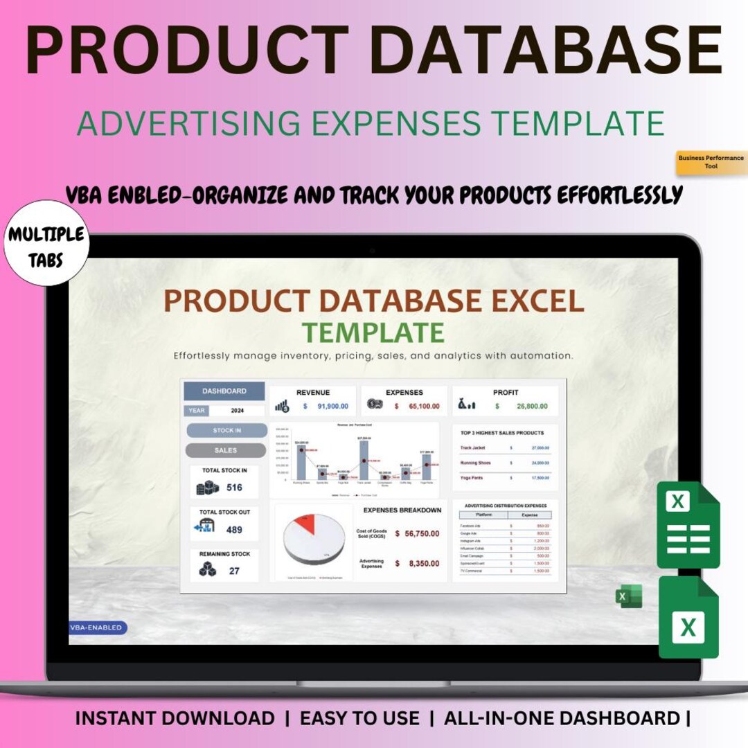 Product Database Excel & Google Sheets Template | Inventory Tracker ...
