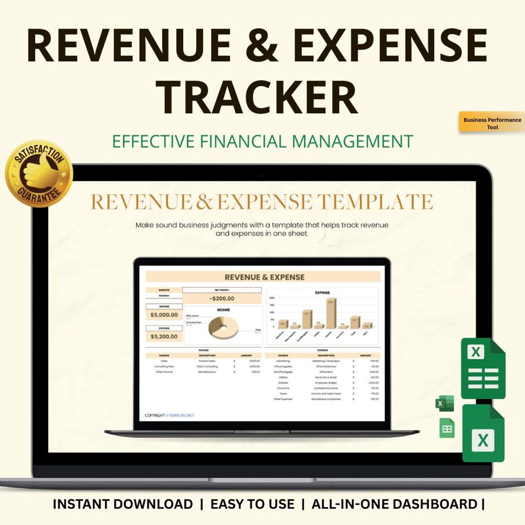 Revenue Expense Template Excel & Google Sheets: Track Business Income ...