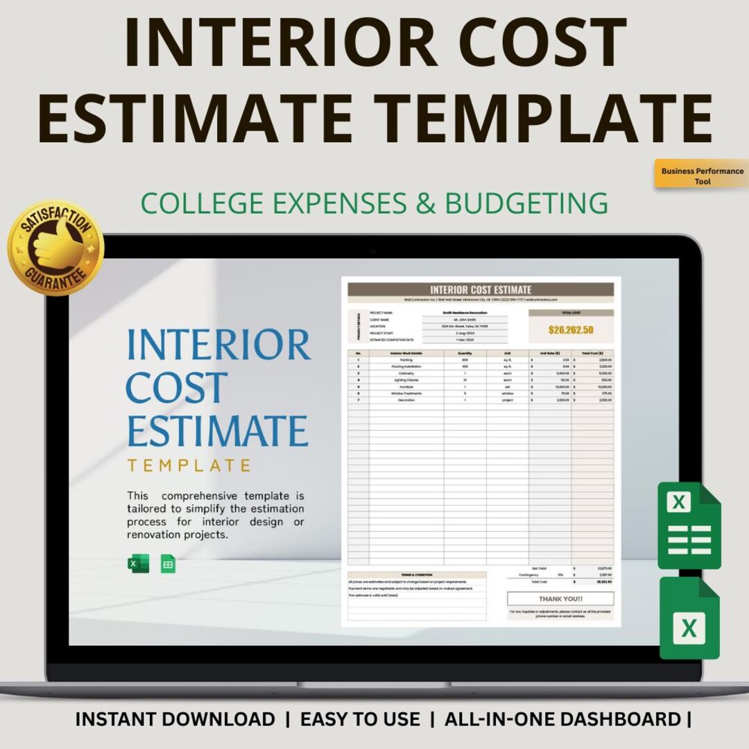 Interior Cost Estimate Template Excel, Google Sheets: Track Design and ...