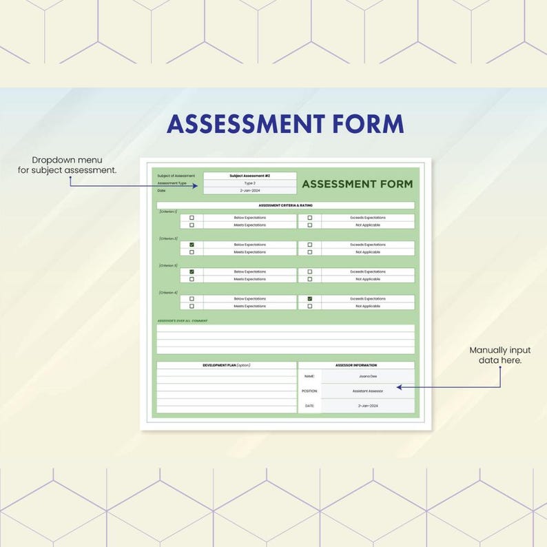 Assessment Form Template Excel & Google Sheets: Evaluate Students ...