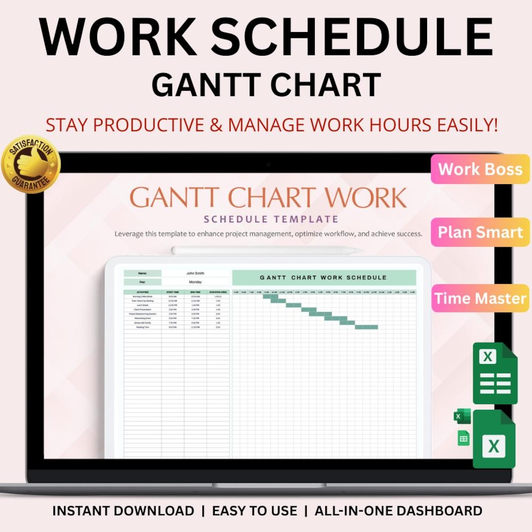 Work Schedule GANTT Chart Template Excel & Google Sheets | Daily ...