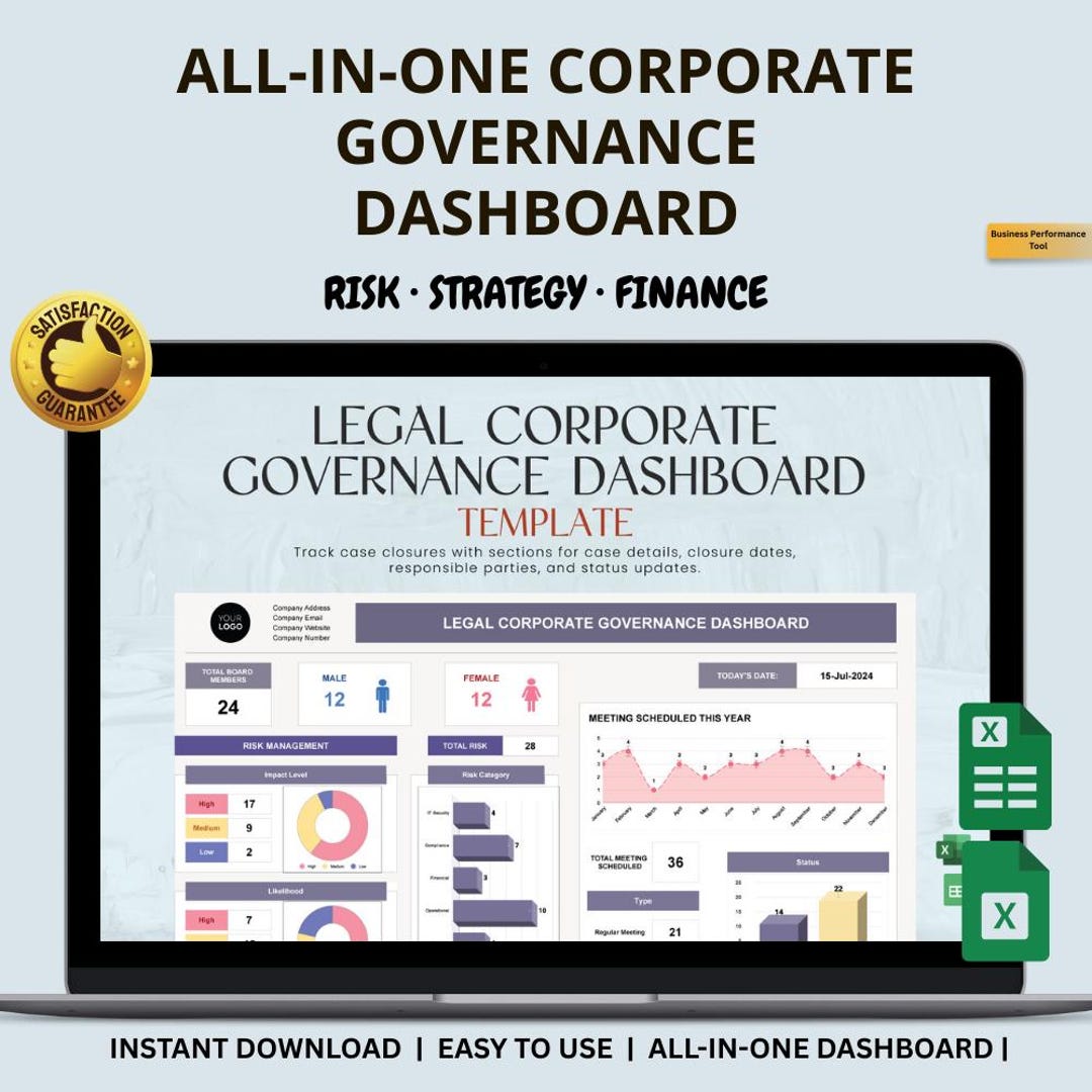 Legal Corporate Governance Dashboard: Excel & Google Sheets Template - Etsy
