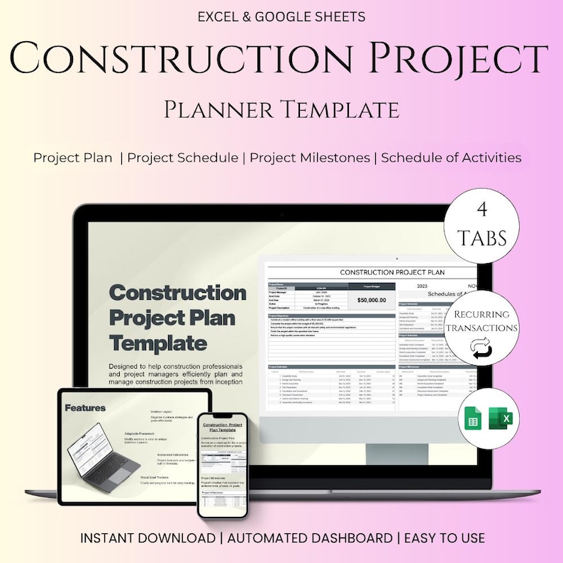 Construction Project Planner Excel | Contractor Timeline & Budget ...