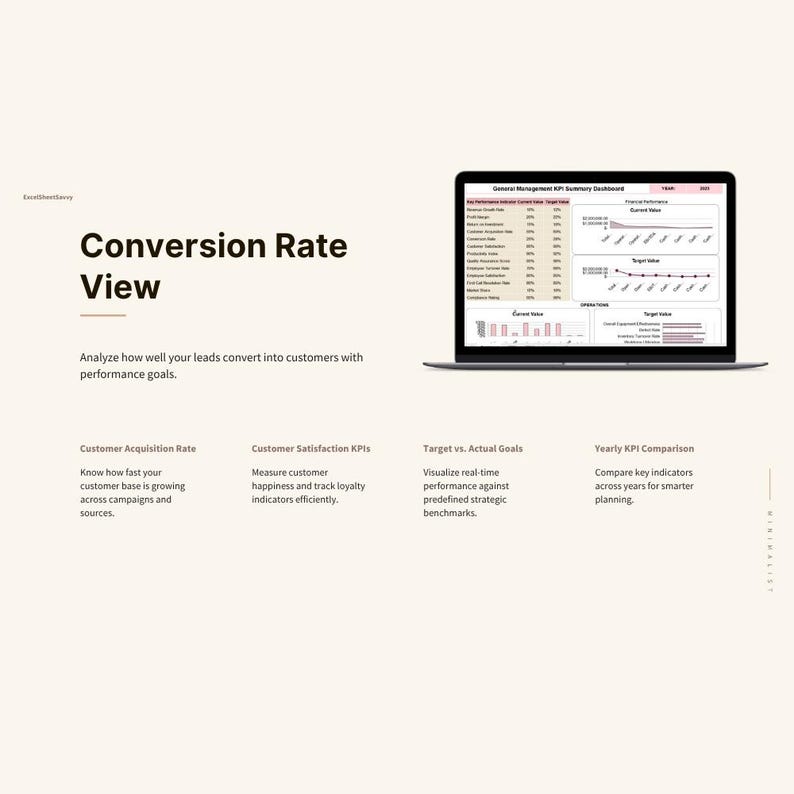 Business KPI Dashboard: Excel & Google Sheets Management Tracker - Etsy
