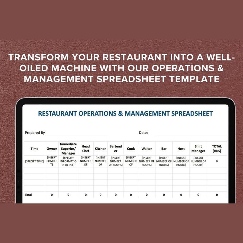 Restaurant Operations & Management Spreadsheet: Excel, Google Sheets ...