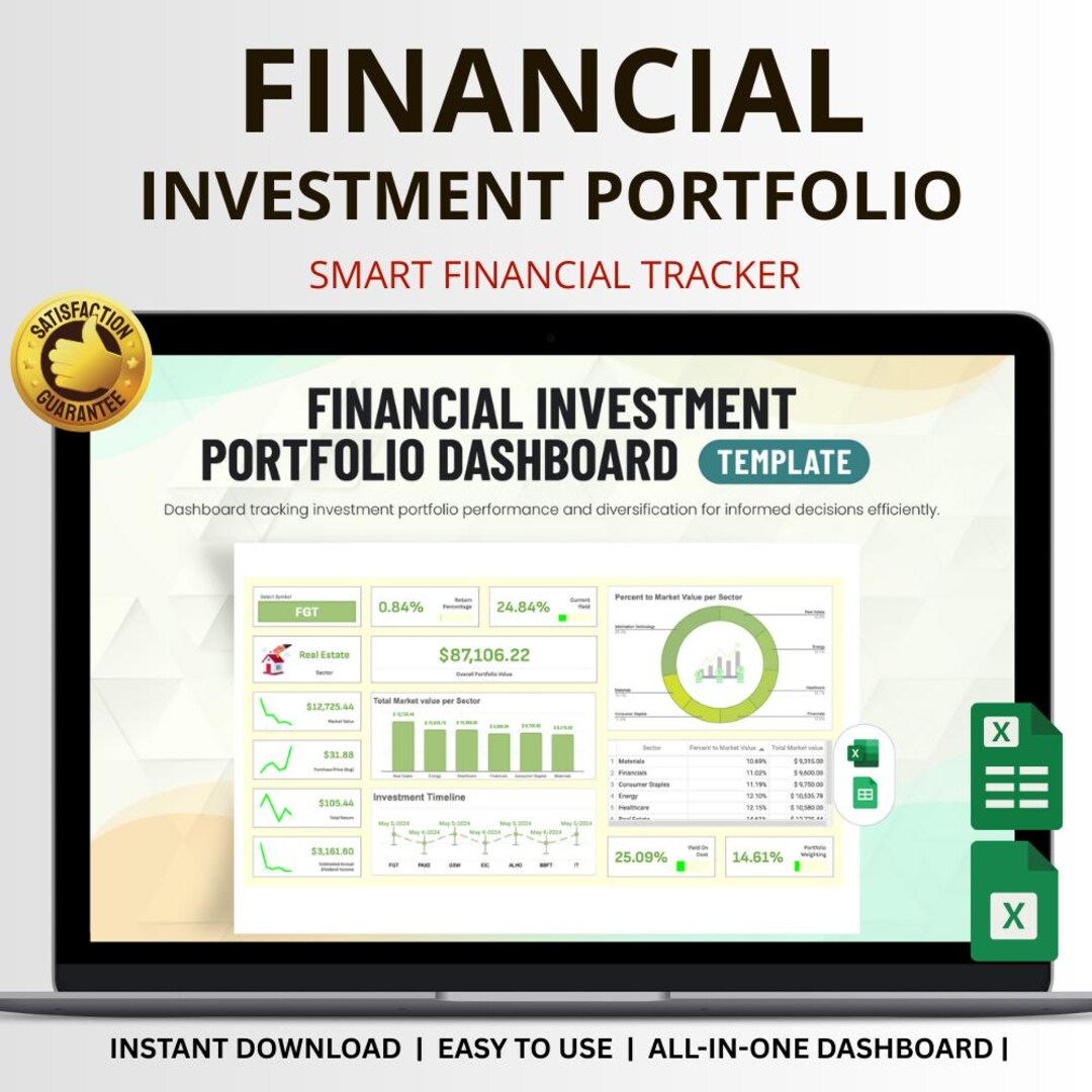 Financial Investment Portfolio Dashboard Excel & Google Sheets: Track ...