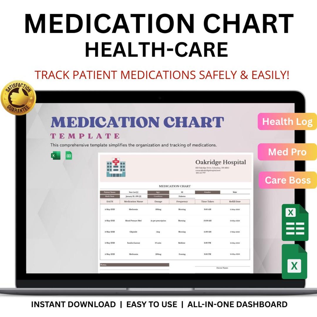 Medication Chart Template Excel & Google Sheets: Track Patient Info ...