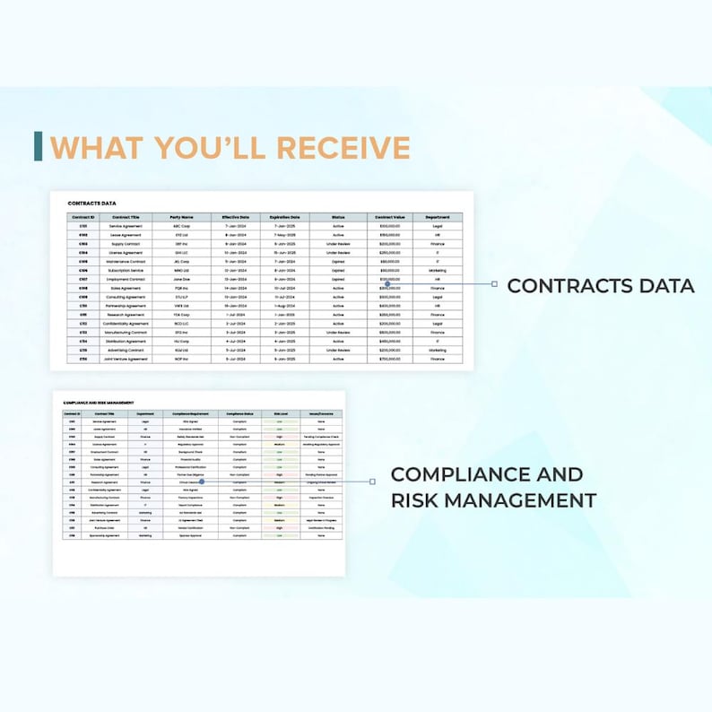 Contract Management Dashboard Excel & Google Sheets: Track Legal ...