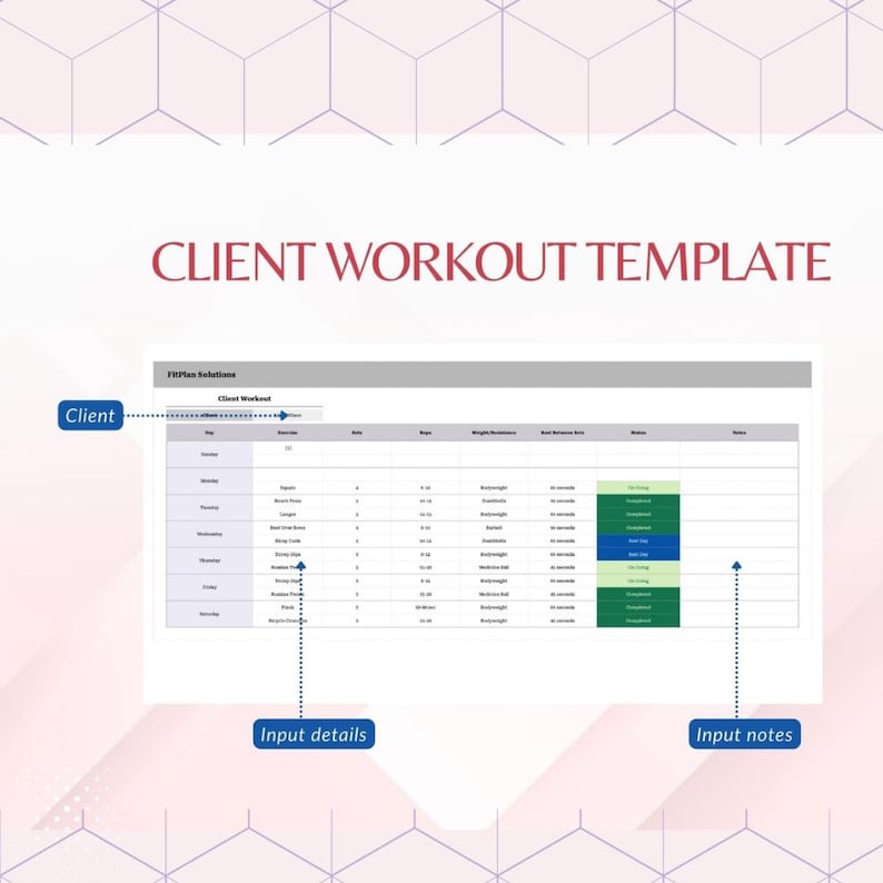 Personal Trainer Client Workout Tracker: Excel & Google Sheets Template ...