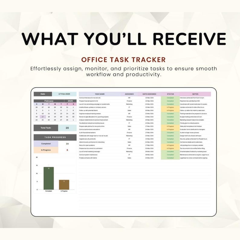 Office Task Tracker Excel & Google Sheets: Manage Daily Work, Team ...