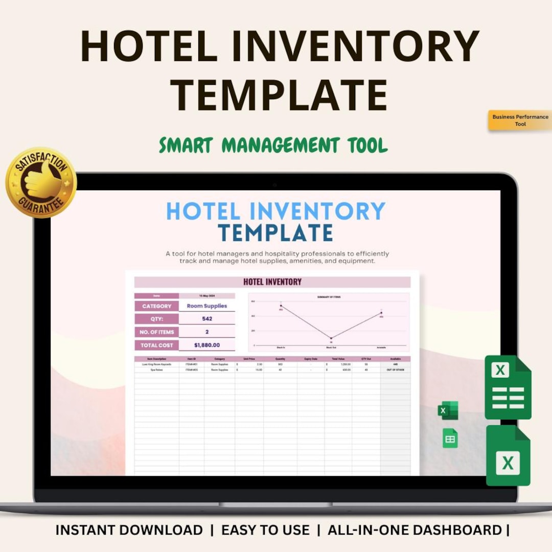 Hotel Inventory Template Excel & Google Sheets: Track Supplies and ...