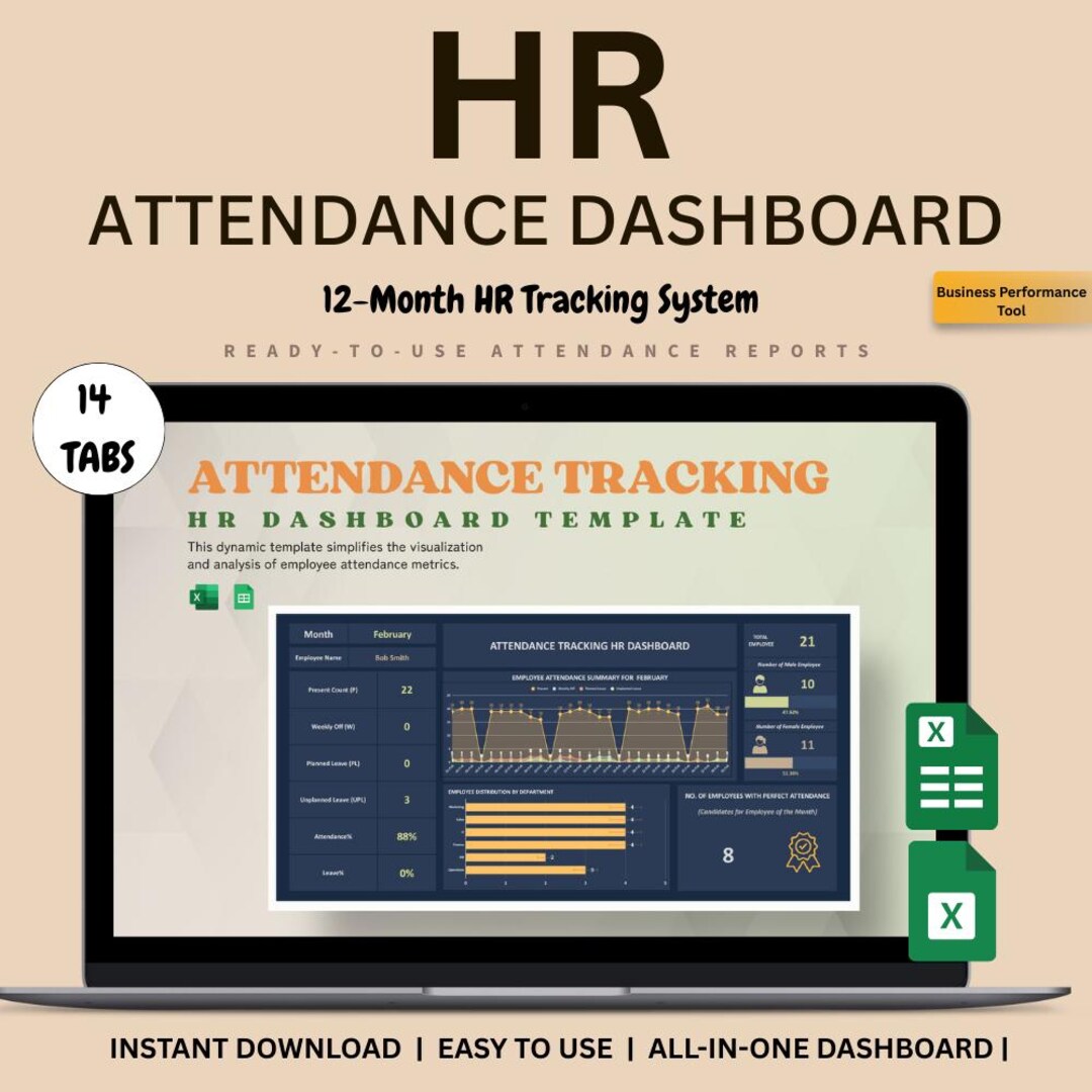 Attendance Tracking HR Dashboard Template | Excel + Google Sheets - Etsy