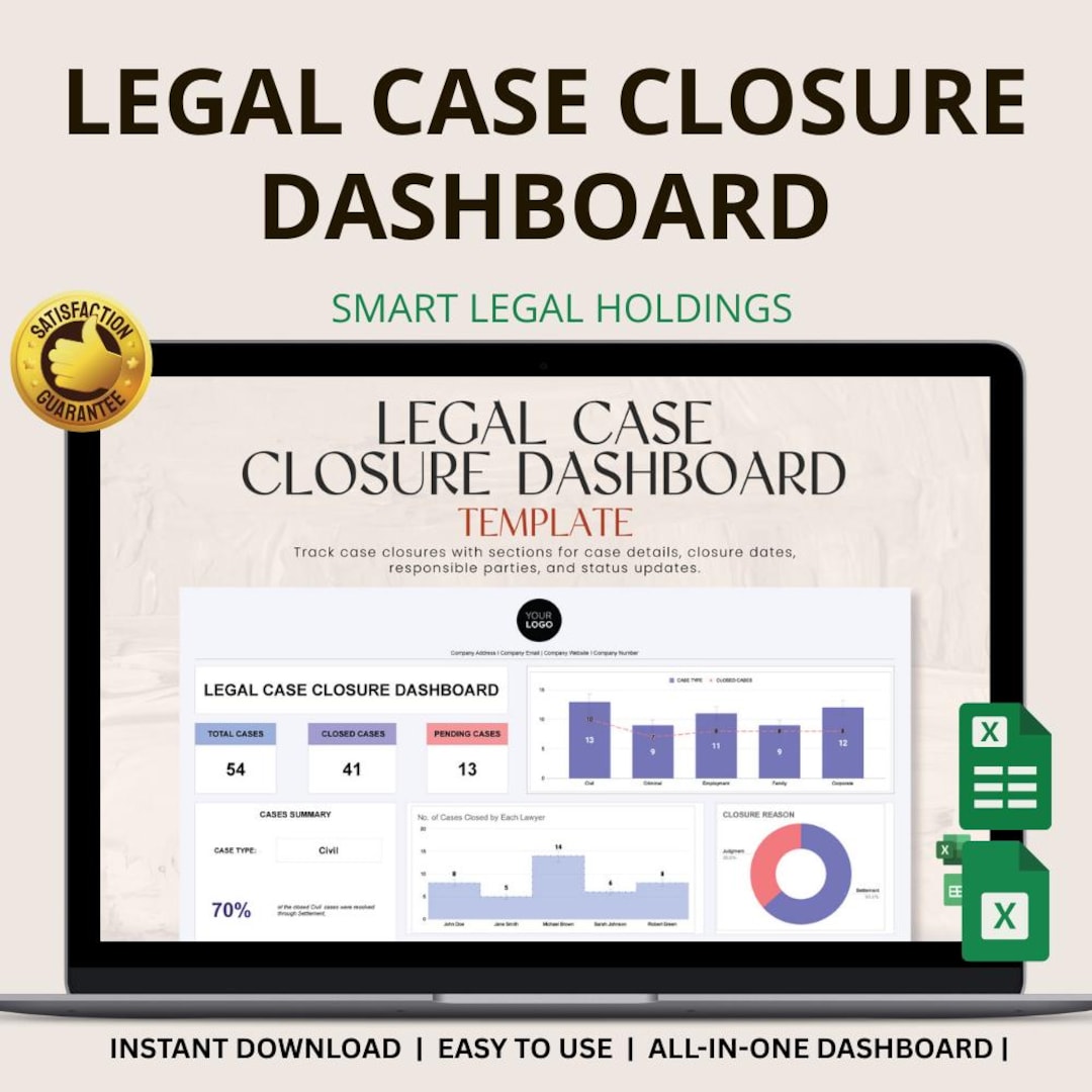 Legal Case Dashboard Excel & Google Sheets: Track Case Closure, Clients ...