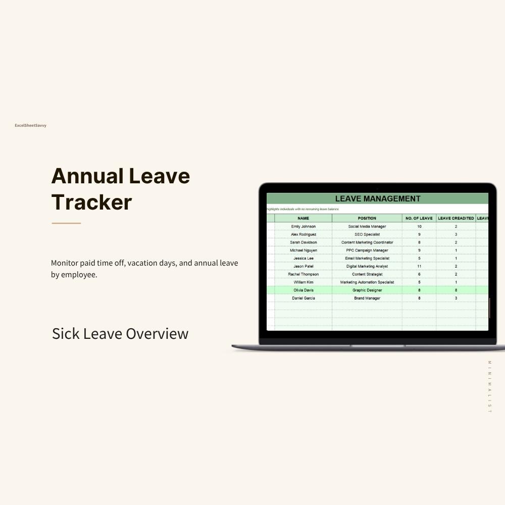 Employee Leave Tracker Dashboard: Excel & Google Sheets HR System - Etsy