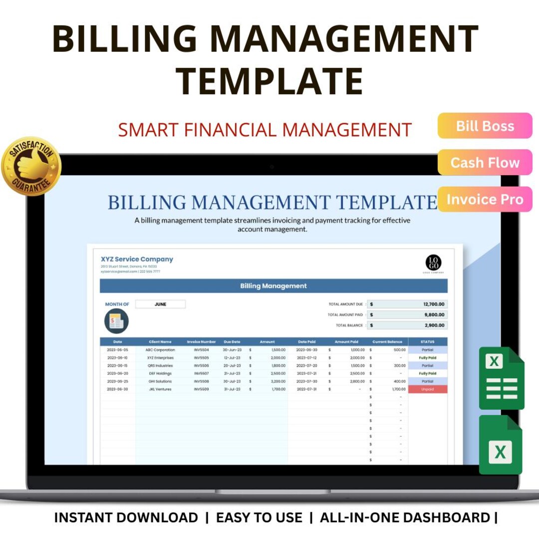 Billing Management Template Excel & Google Sheets: Track Invoices ...