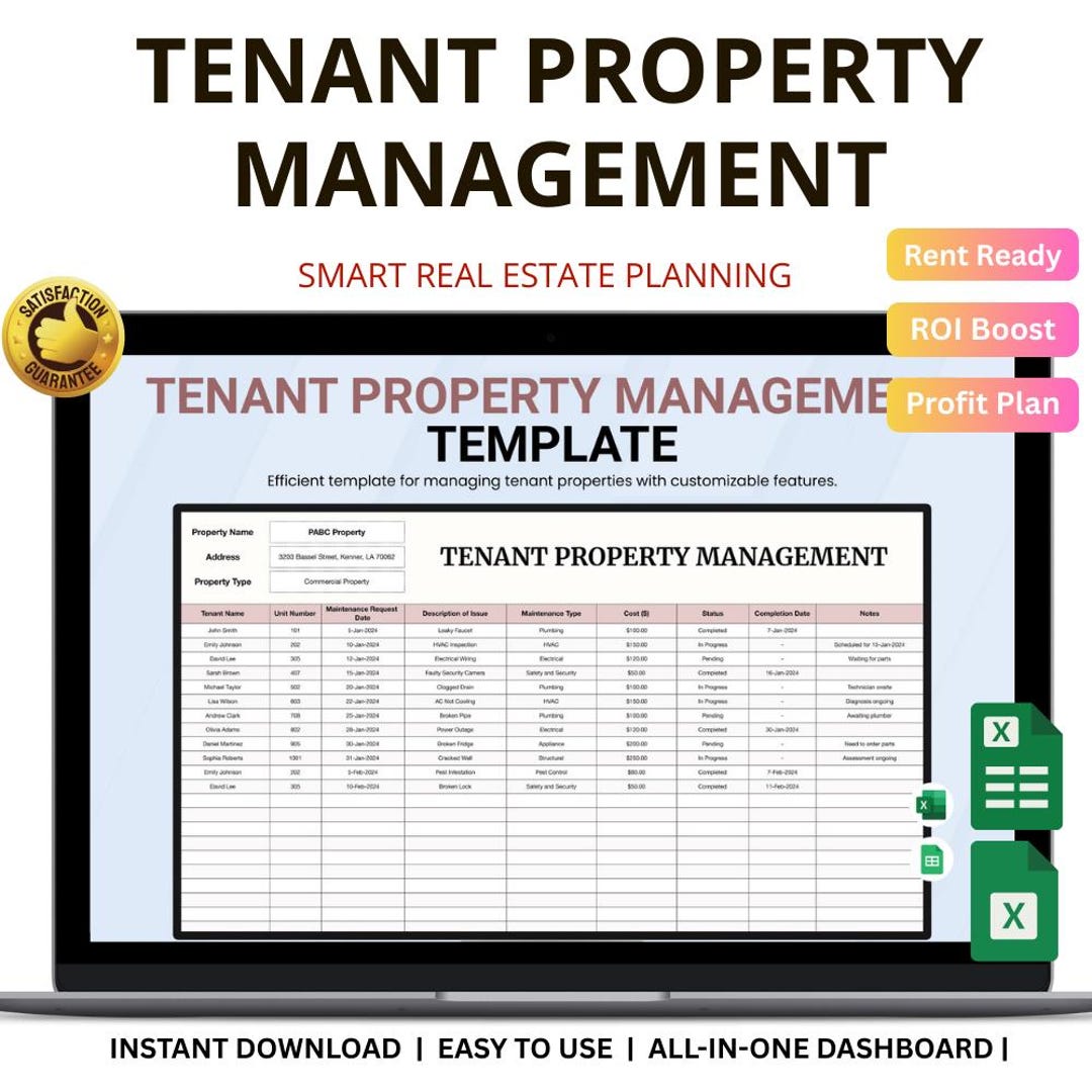 Tenant Property Management Template Excel & Google Sheets: Track ...