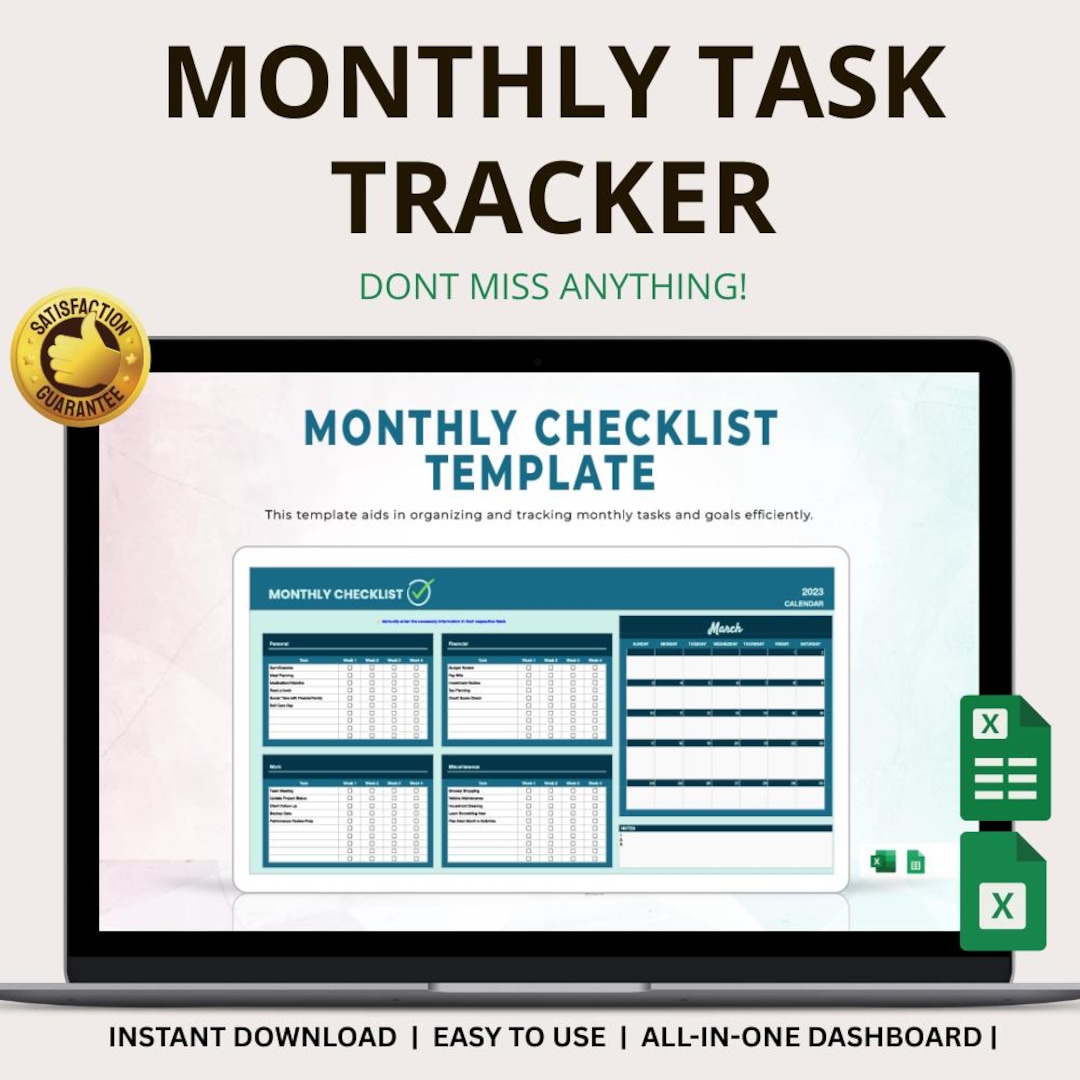 Monthly Checklist Template Excel & Google Sheets: Track Recurring Tasks ...