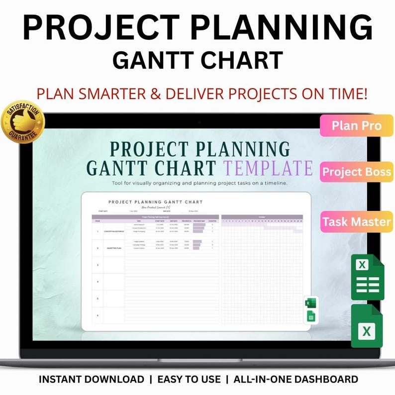 Project Planning Gantt Chart Excel & Google Sheets | Timeline Planner ...