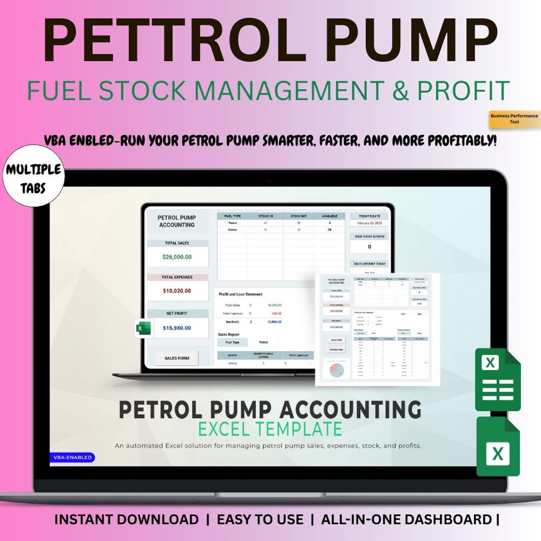 Petrol Pump Accounting Excel Template: Automated Fuel & Sales Tracker ...
