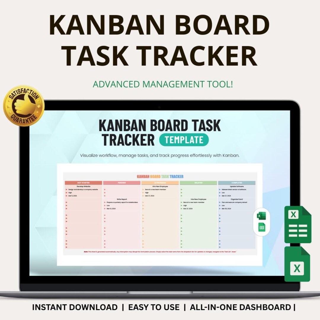 Kanban Board Task Tracker Excel & Google Sheets: Visual Project and ...