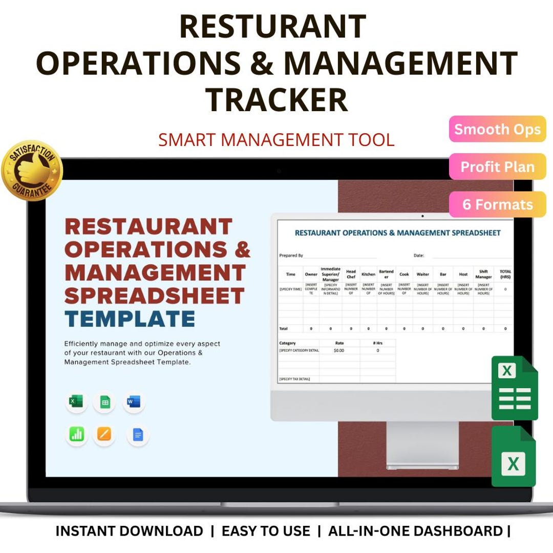 Restaurant Operations & Management Spreadsheet: Excel, Google Sheets ...