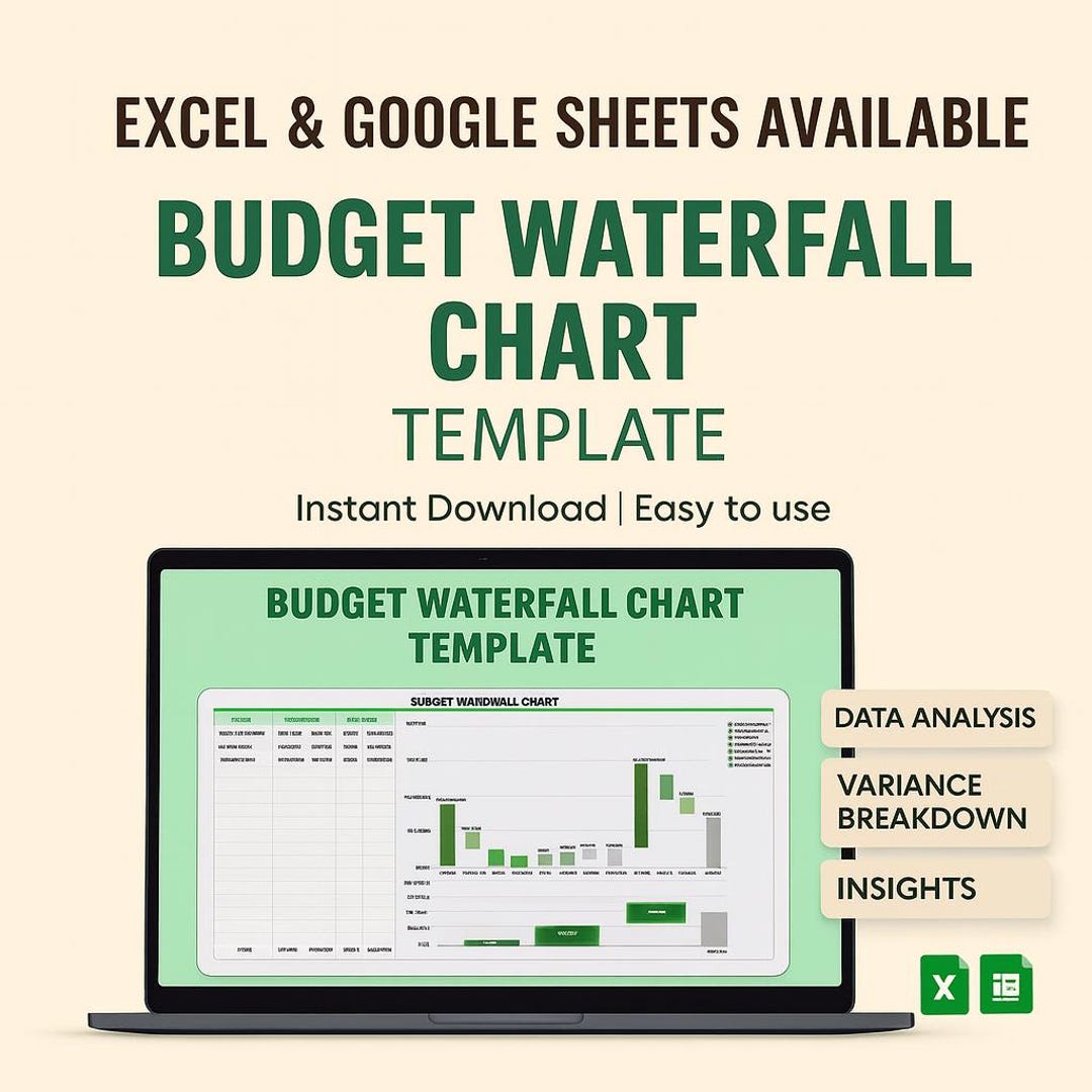 Budget Waterfall Chart Template Excel & Google Sheets: Visualize Income ...