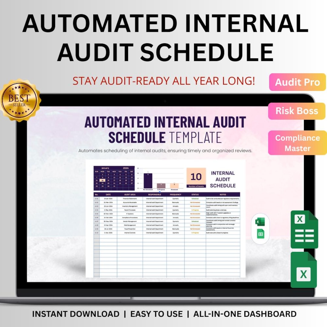 Automated Internal Audit Schedule Template Excel & Google Sheets: Track ...
