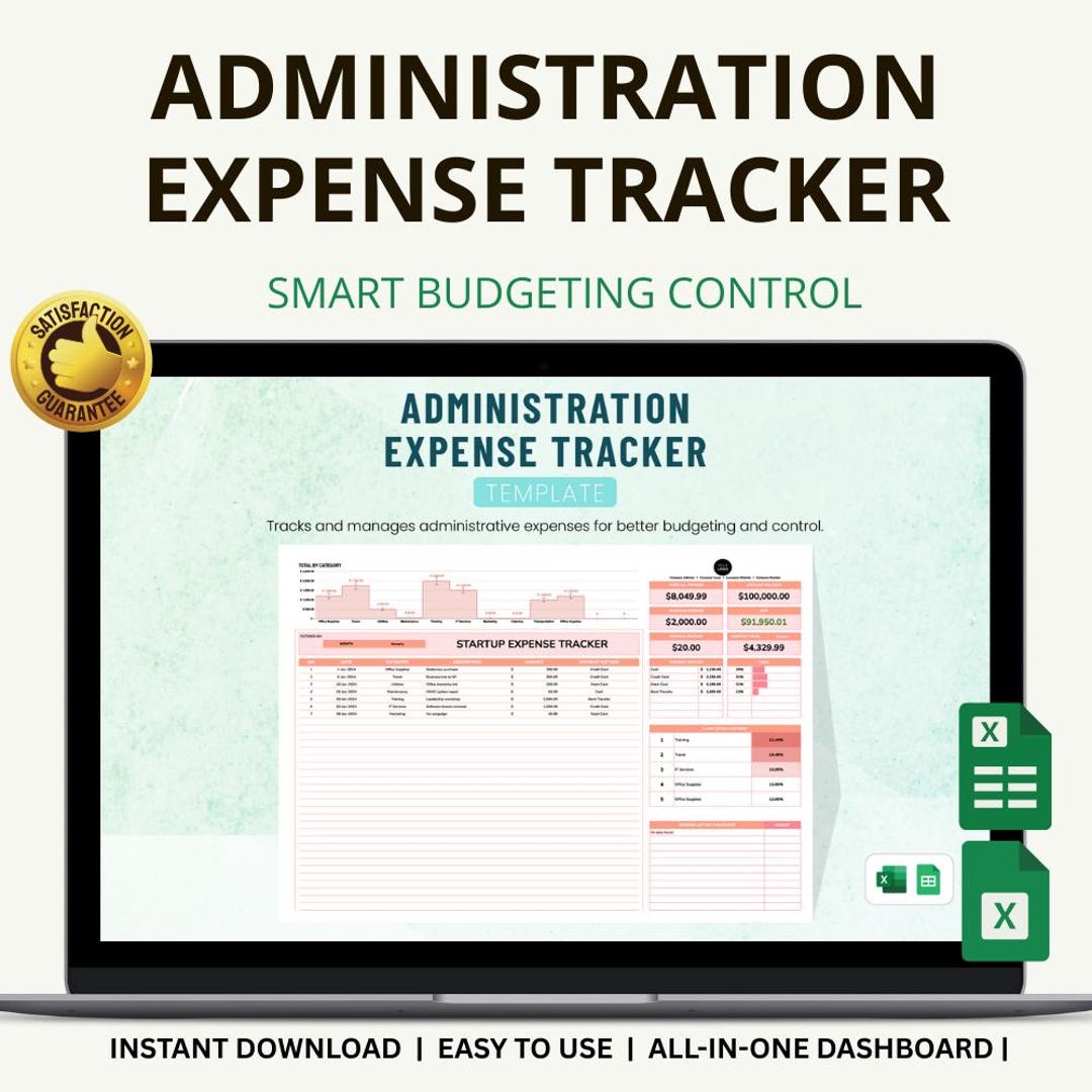 Administration Expense Tracker Excel & Google Sheets: Manage Office ...