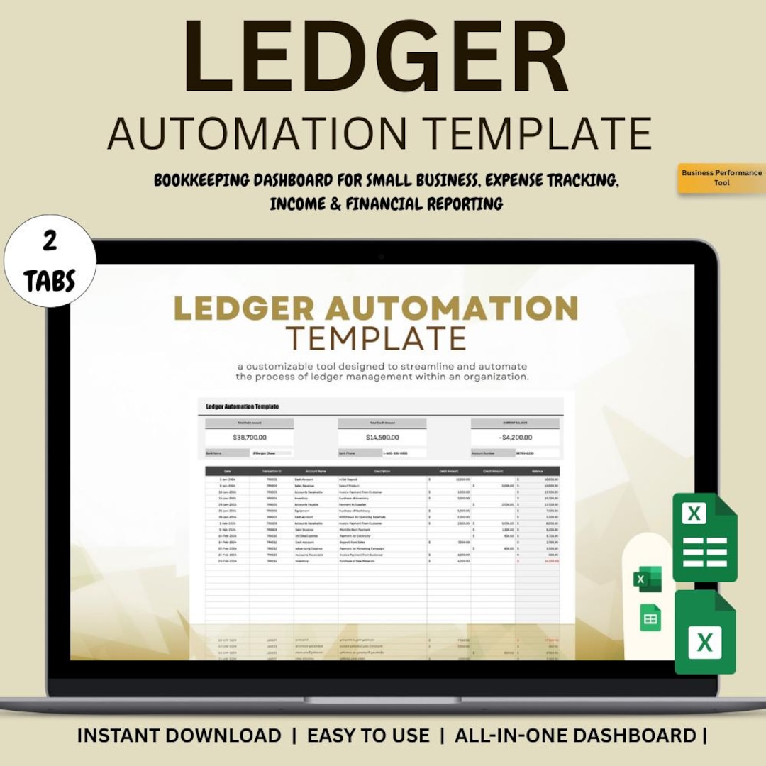 Excel & Google Sheets Ledger Template: Small Business Bookkeeping ...