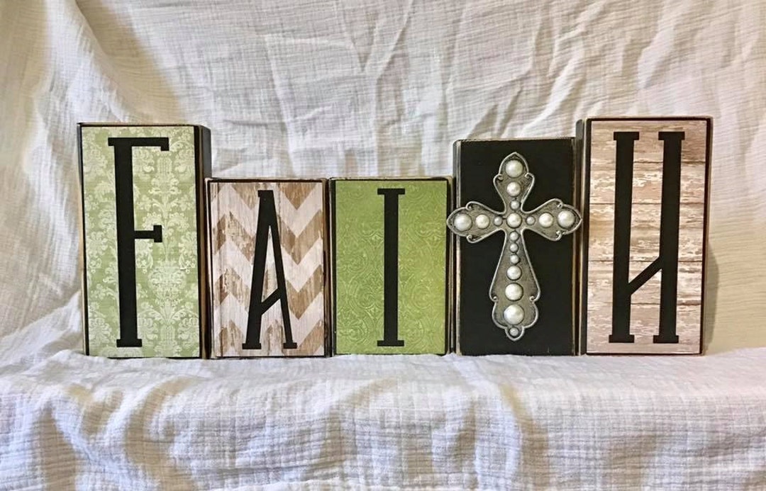 Faith Block Set With Cross - Etsy