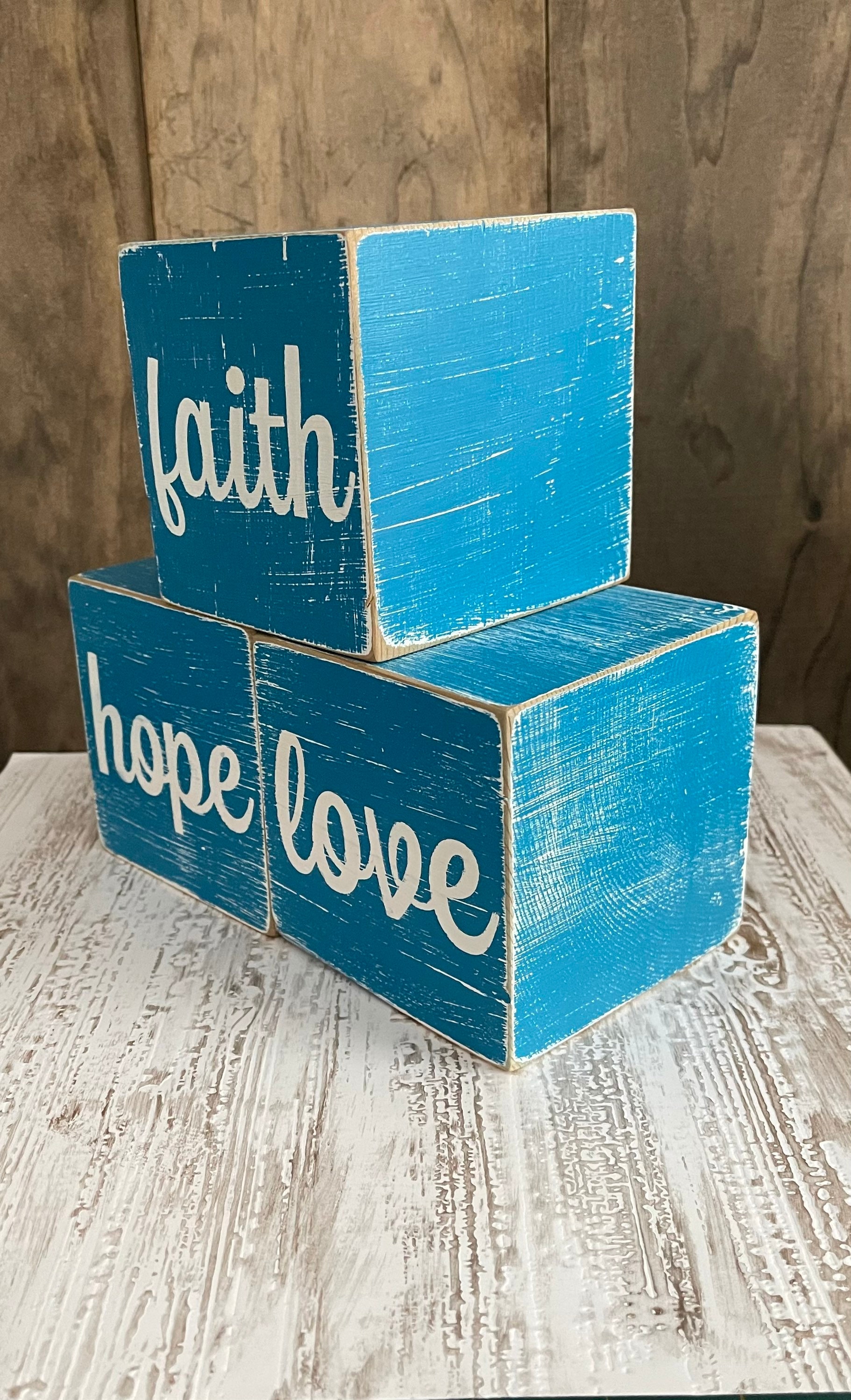 Faith, Hope, Love Wood Blocks - Etsy