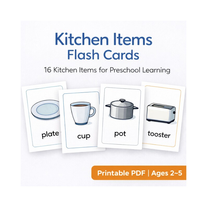 Kitchen Items Flash Cards for Kids | Printable Vocabulary Cards ...
