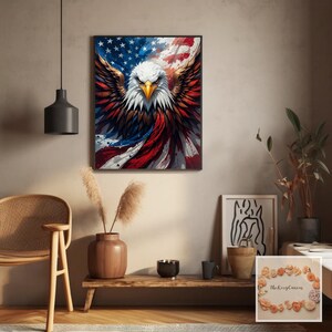 Patriotic Bald Eagle Wall Art – American Flag Painting, USA Decor ...