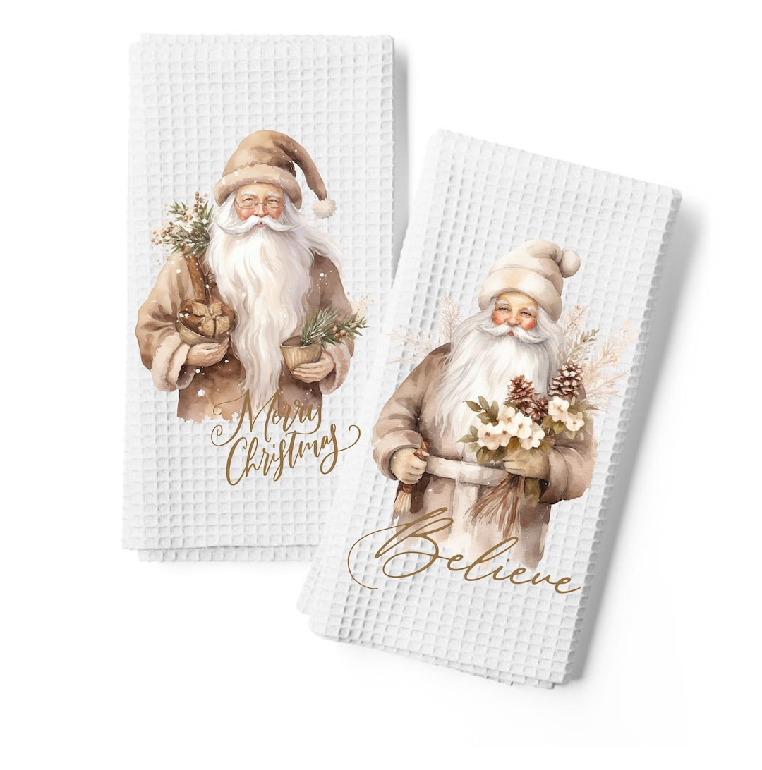 Christmas Santa Kitchen Towel, Vintage Santa Towel, Holiday Towel ...
