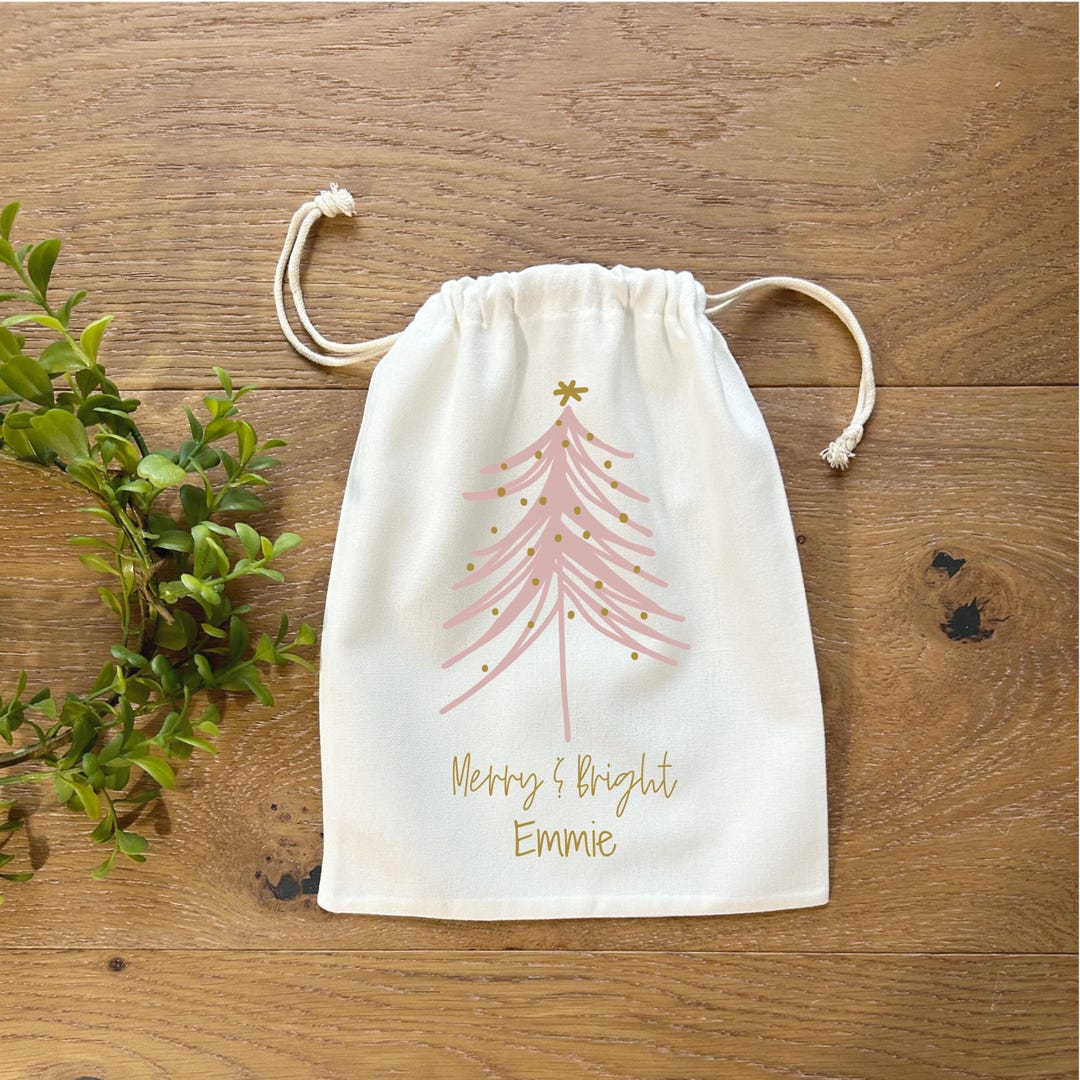 Pink Christmas Tree Bag for Small Gifts Drawstring Bag for Christmas ...